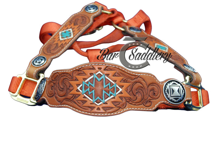 Hand Tooled Horse Halter Standard - Aztec Orange – Bar C Saddlery