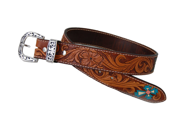 Hand Tooled , Dyed & Painted 28" 'Aztec Belt with Buckle – Bar C Saddlery